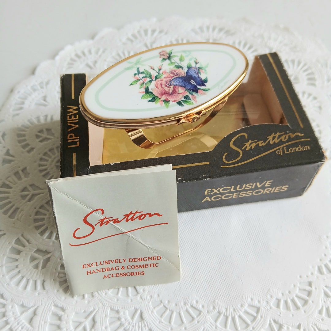 Vintage Stratton Lipstick Holder and Mirror, Flower Design, Unused in Box, Gift for Her, Lip ...