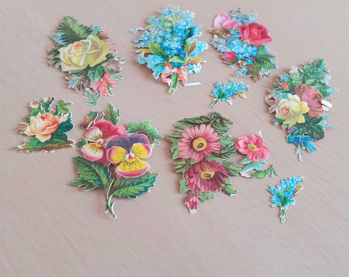 Victorian Chromo Flower Scraps Embossed, 1800s Decoupage Scraps ...