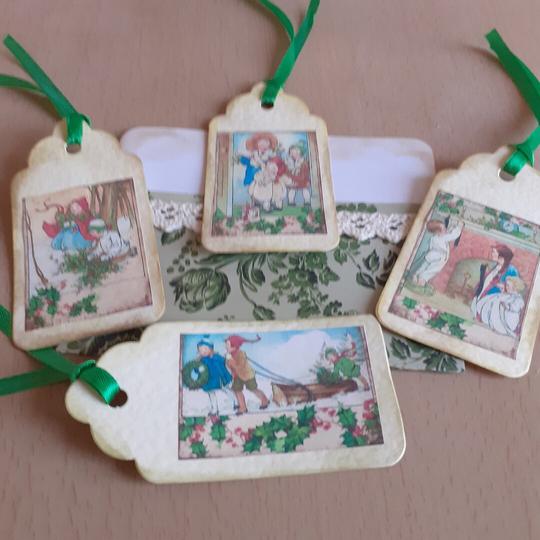 Handmade Kate Greenaway Style Christmas Gift Tag X 4 Christmas - Etsy UK