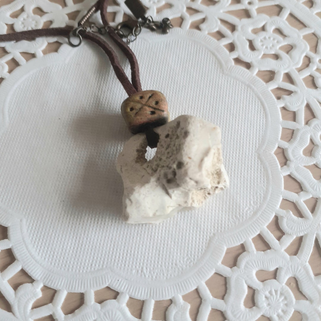 Natural Hag Stone Pendant, Unisex Jewellery, Witch Pendant. Clay Bead ...