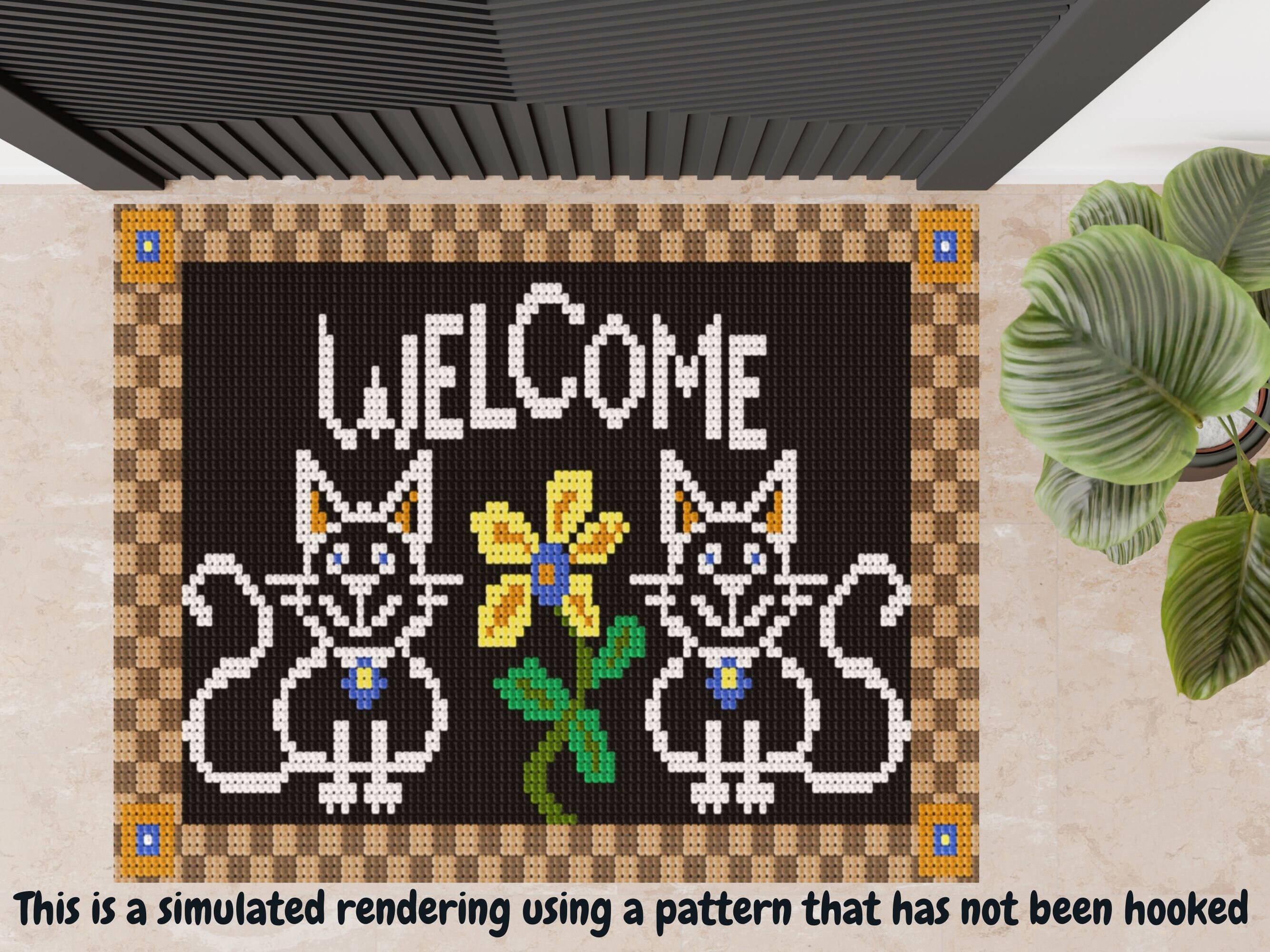 Blackboard Kitty Welcome Mat, Latch Hook Rug Pattern, DIY Latch Hook ...