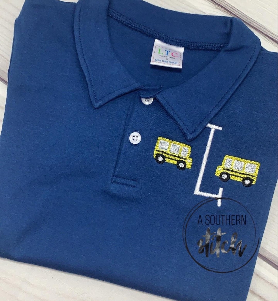 Back to School Polo | Mini School Bus + Single Letter Monogram | School ...