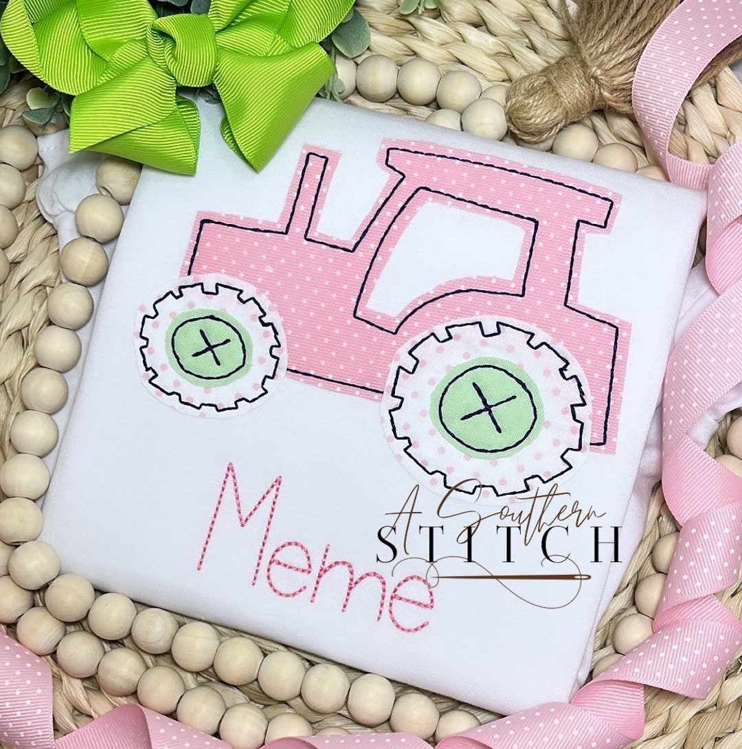 Pink Tractor Shirt | Girl Tractor | Applique - Etsy