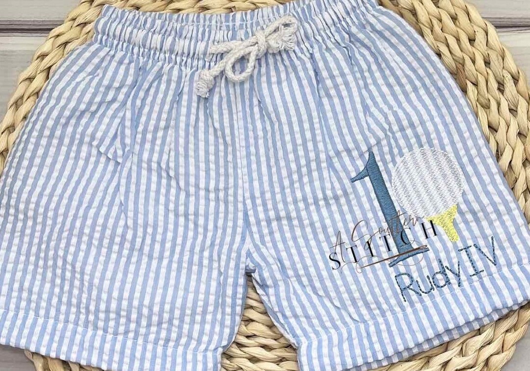 1st Birthday Golf Ball Tee Swim Trunks | First Birthday Golf Swim ...