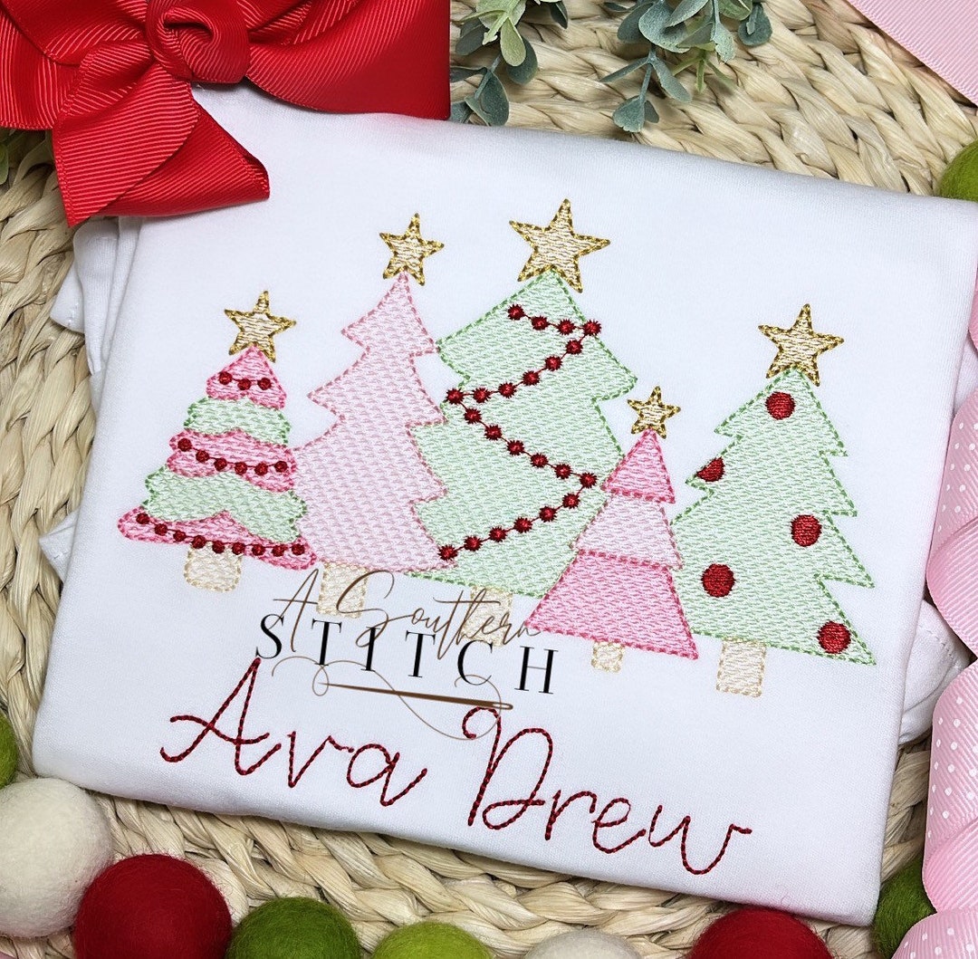 Pink Christmas Tree Patch Sketch | Girl Shirt or Dress - Etsy