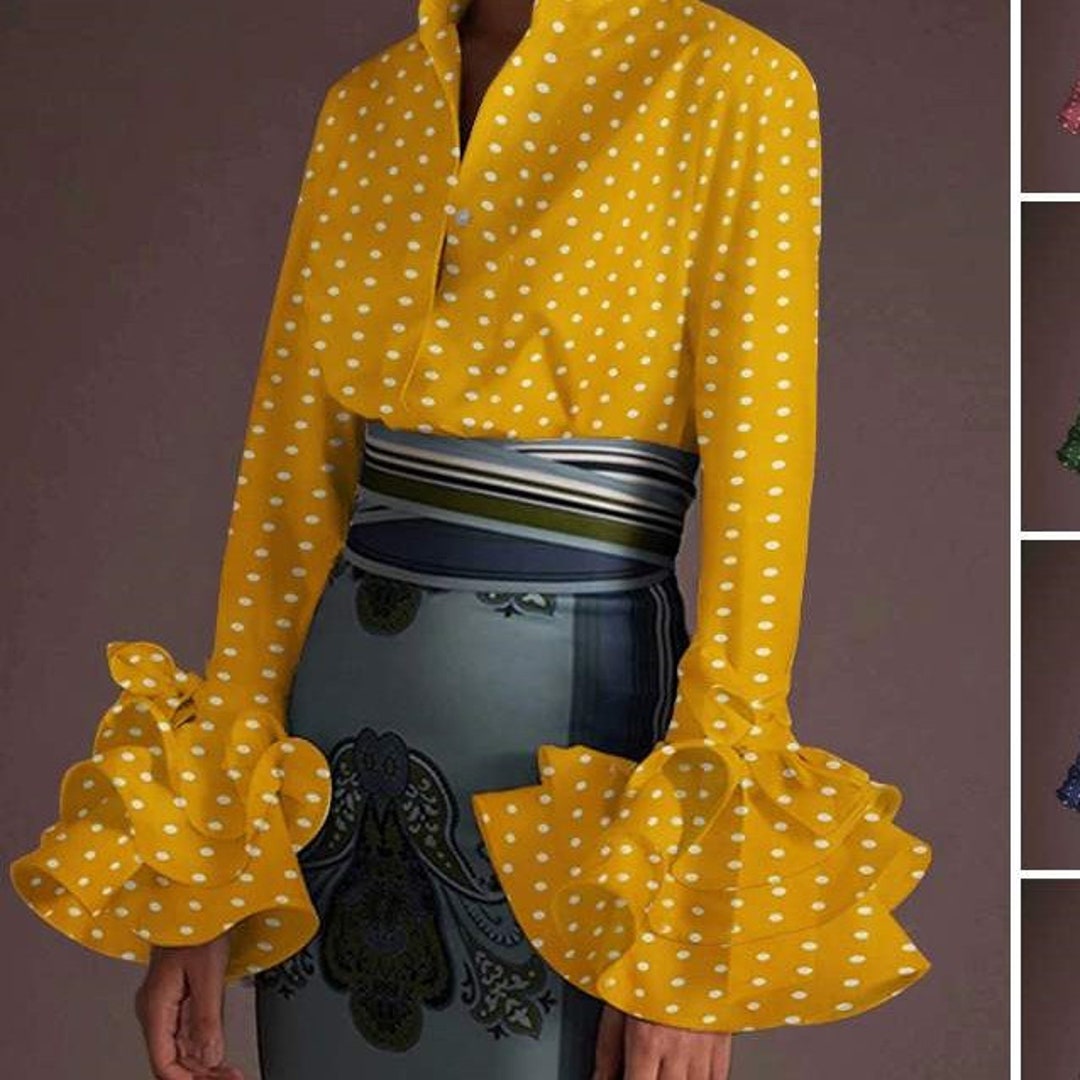Vintage New Yellow Polka Ruffled Rear End Bell Sleeves - Etsy