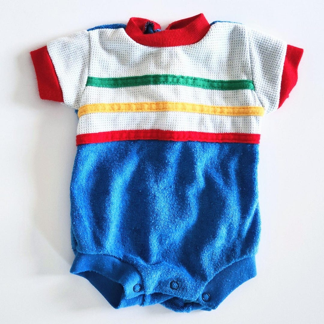 Vintage 1980s Baby Terry Cloth Primary Colors Short Sleeve Romper Size ...