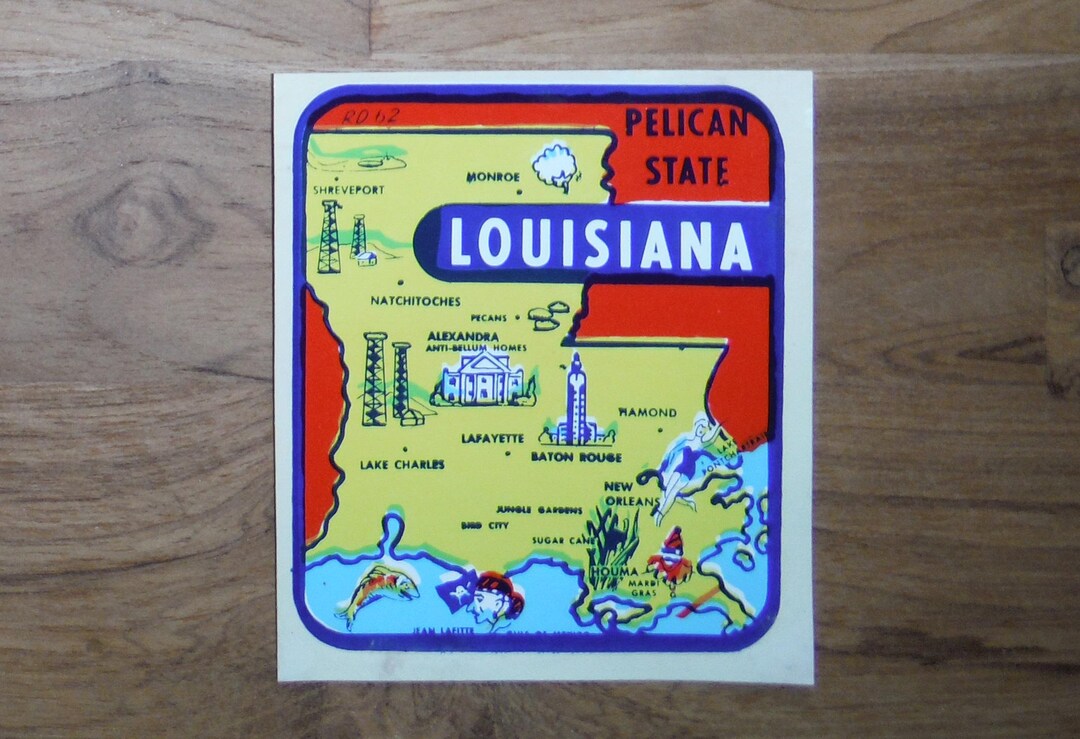 Vintage Louisiana Souvenir Decal - 1960's U.S.A. State Car Luggage ...