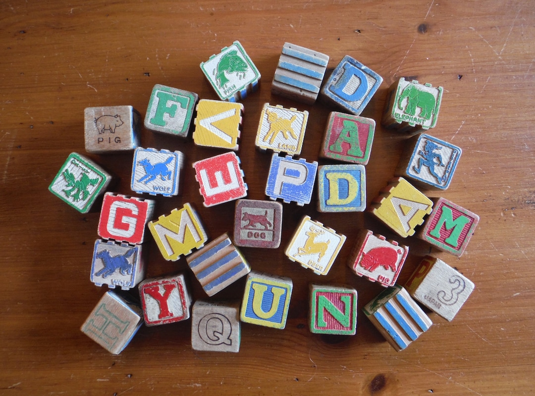 31 Vintage Wooden Alphabet Blocks 1950's Alphabet Letters Picture Wood ...