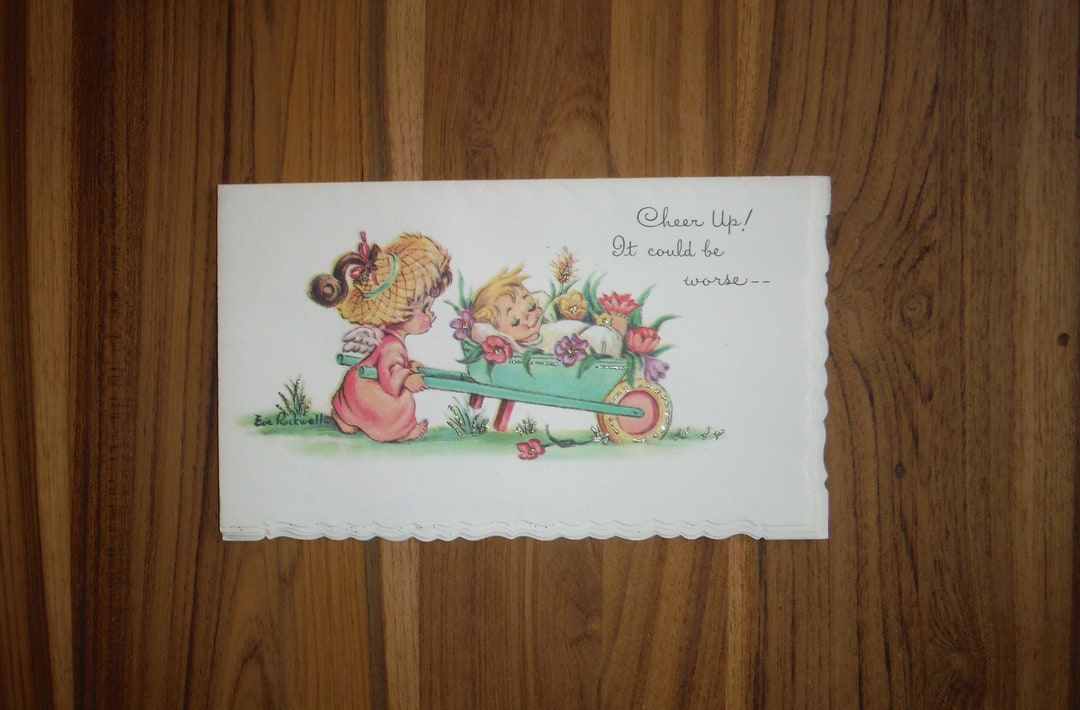 Vintage Whimsical Angel Get Well Card - Cute Vintage Cherub Funny Get ...