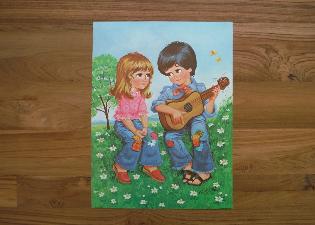 Vintage Mod 1970's Couple in Love Poster Print - '70's Retro Groovy Boy ...