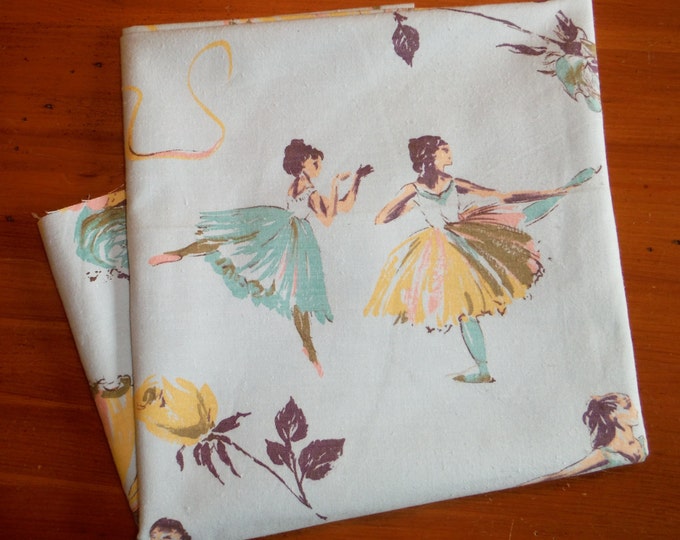 Vintage 1950's Ballet Ballerina Fabric - Degas Pastel Ballerinas Cotton ...