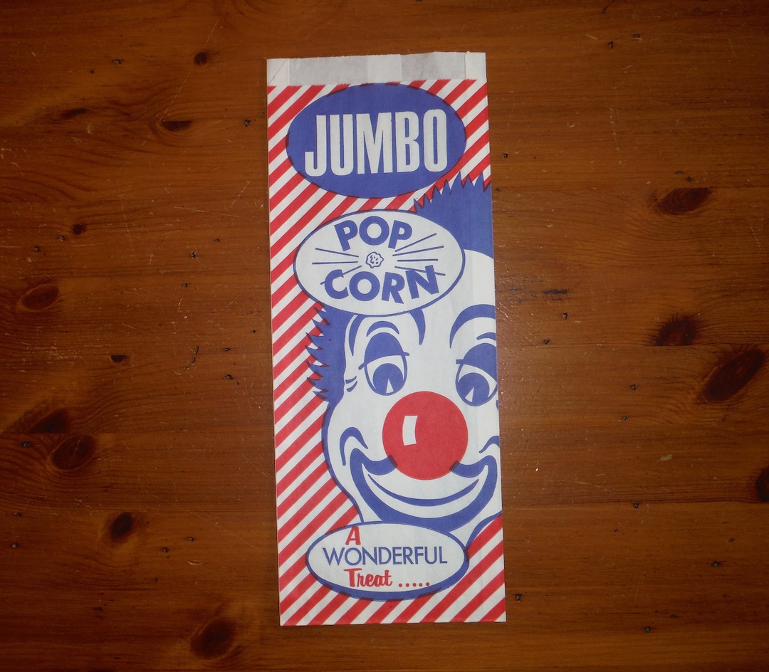 Vintage Jumbo Pop Corn Bag - 1960's Clown Circus Pop Corn Paper Bag ...