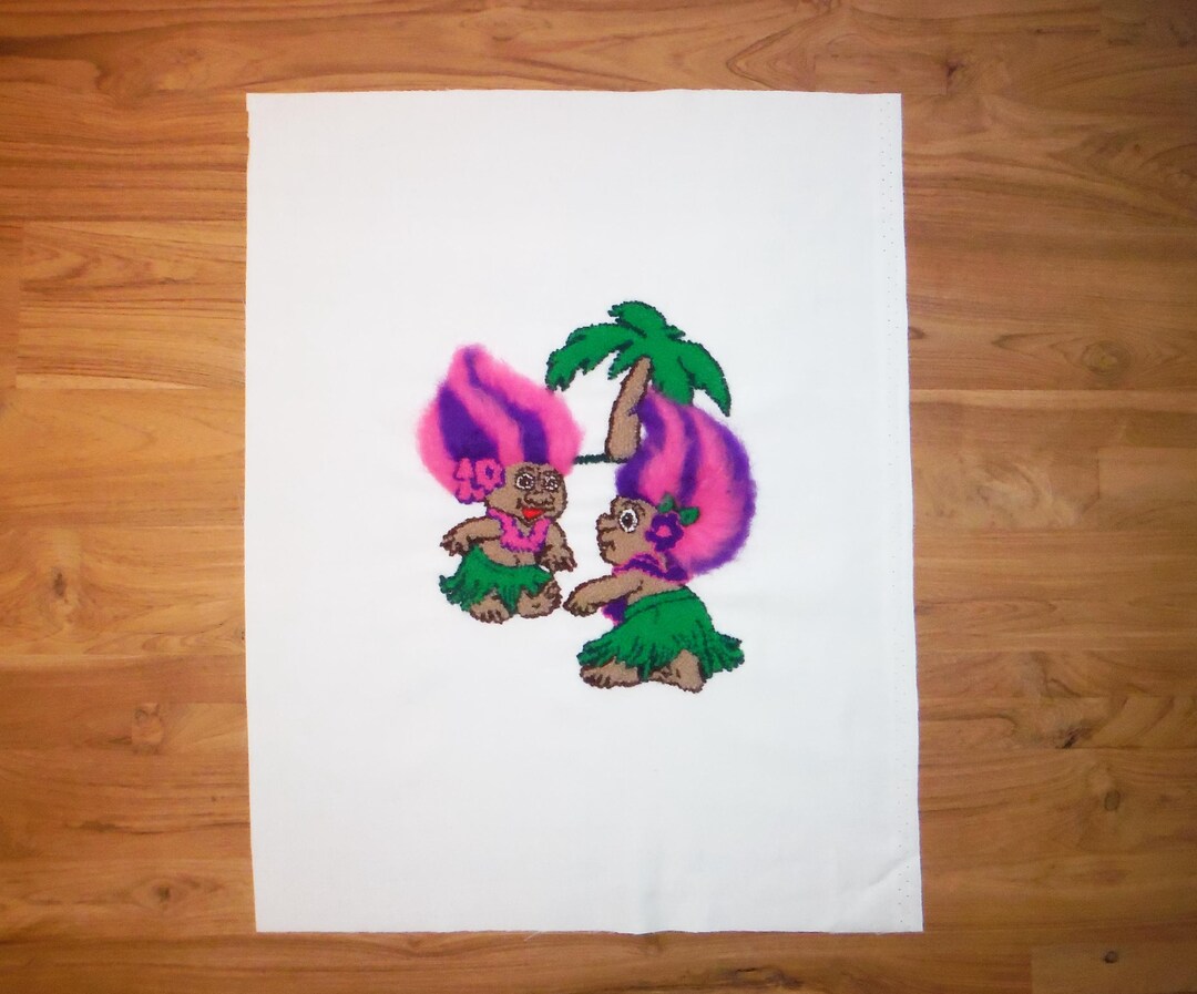Mod Vintage Trolls Needlepoint Linen - Groovy Tropical Troll Trolls ...