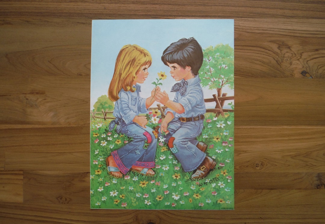 Vintage Mod 1970's Couple in Love Poster Print - '70's Retro Groovy Boy ...