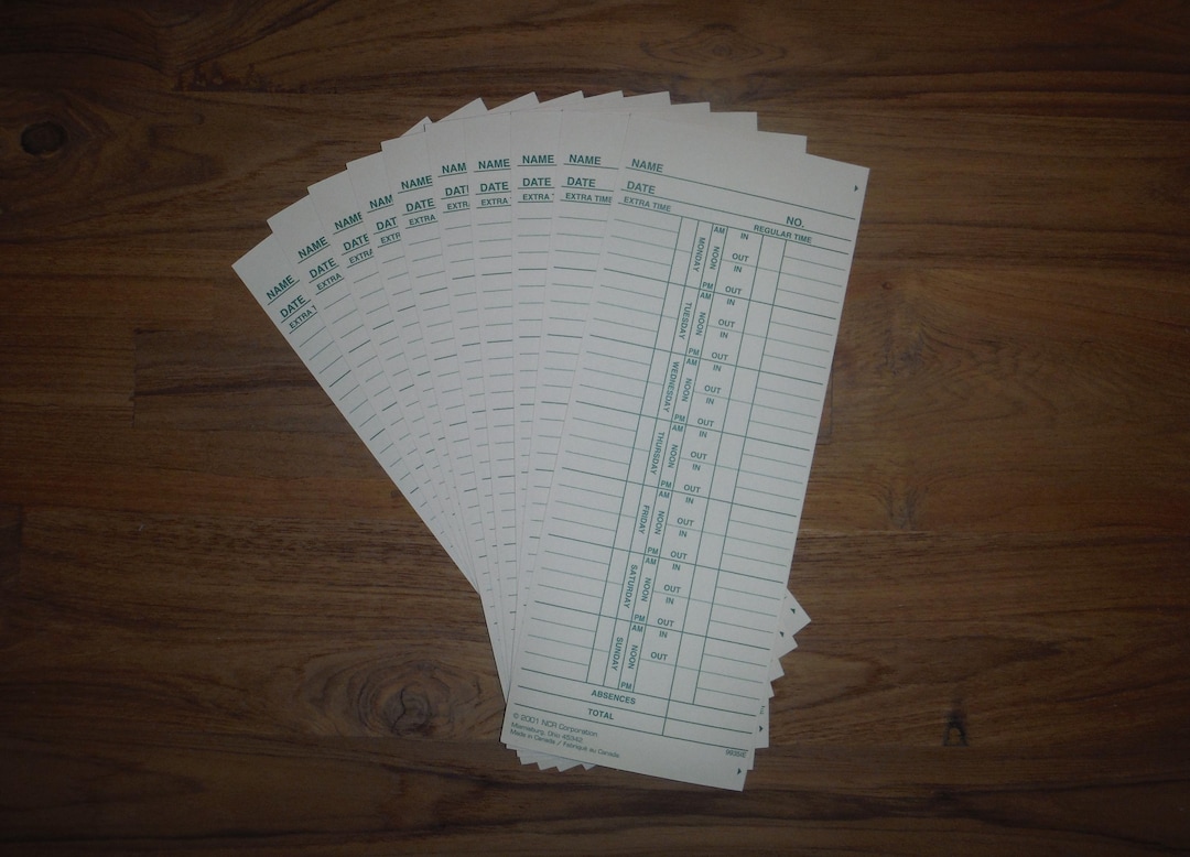 10 Vintage Employee Time Clock Punch Cards - Cardboard Office Data ...