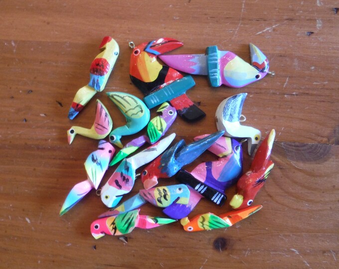 Vintage Wooden Parrot Beads Lot - 1980's Parrots Bird Birds Painted ...