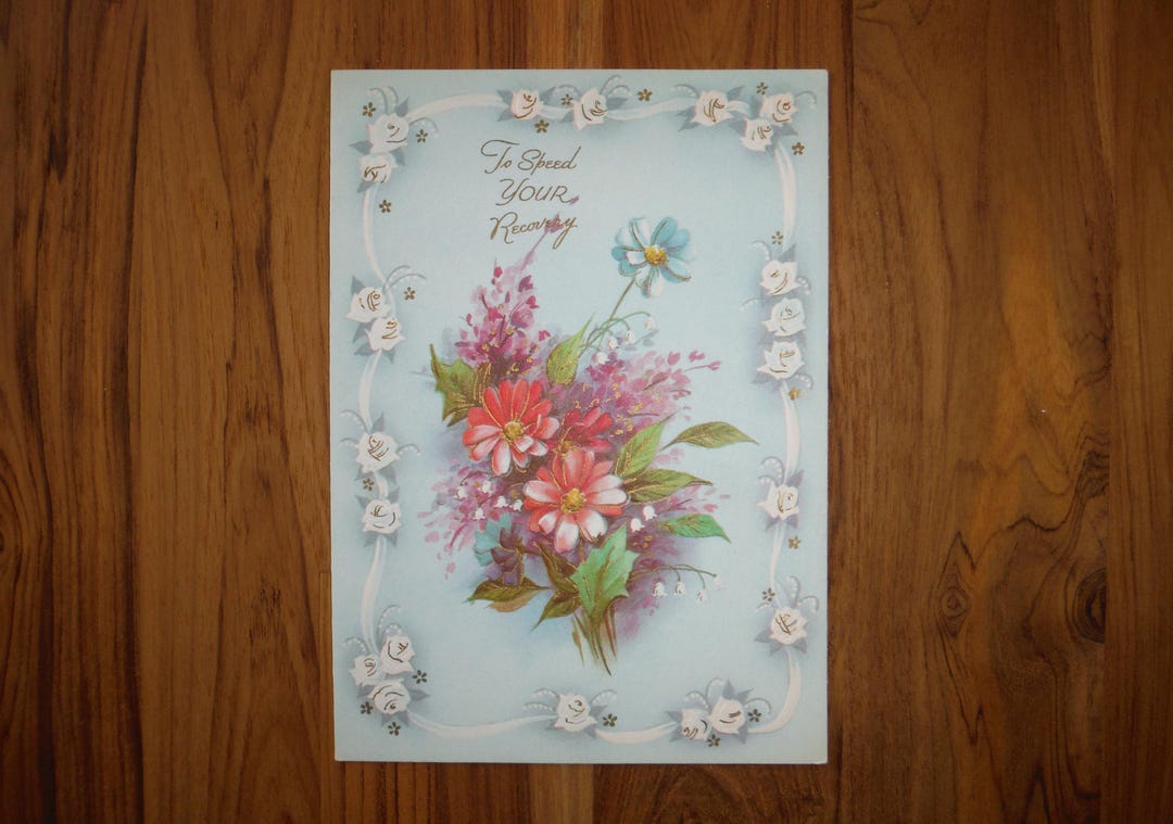 Vintage 1960's Get Well Card - '60's Whimsical Embossed Speed Your ...
