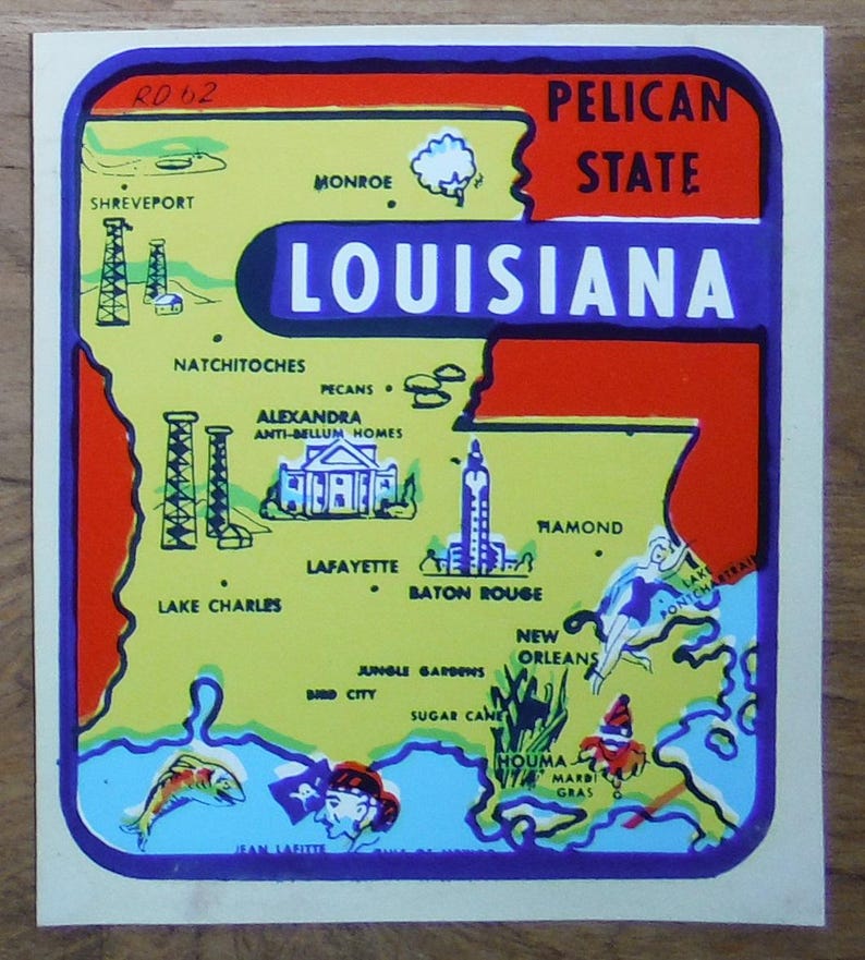 Vintage Louisiana Souvenir Decal - 1960's U.S.A. State Car Luggage ...