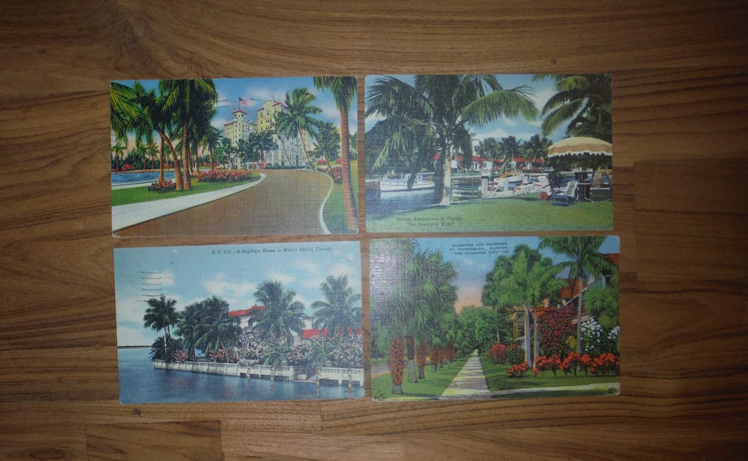 4 Vintage Florida Linen Postcards - 1930's - 1950's Florida Linen ...