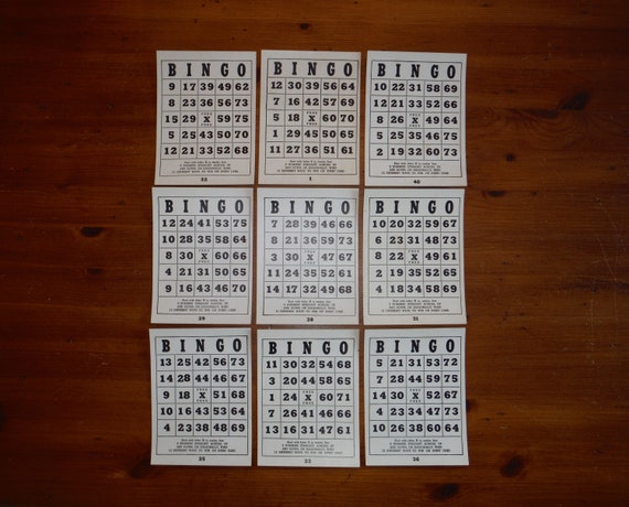 9 Vintage Bingo Cards Black & White Cardboard Bingo Cards | Etsy