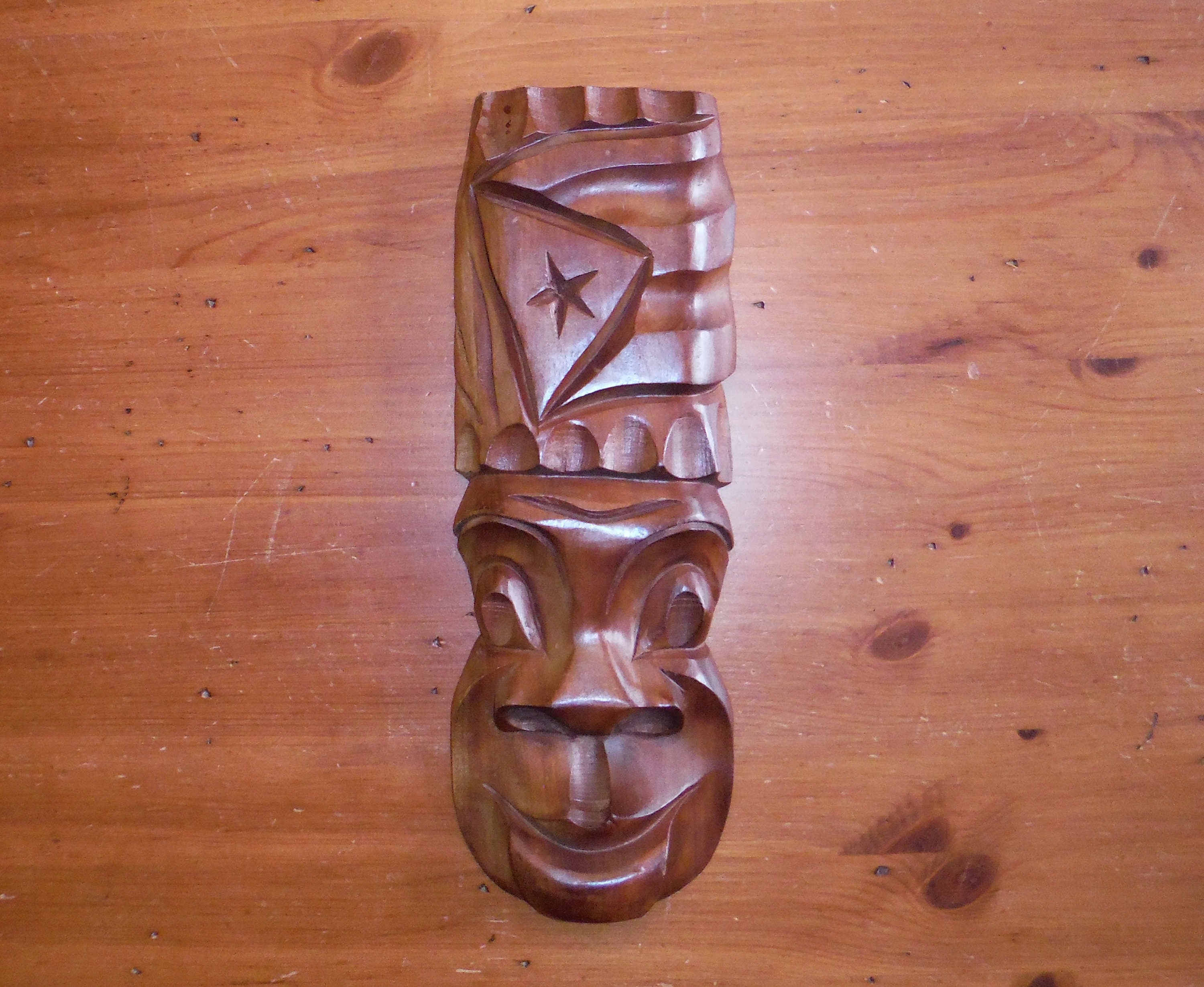 Vintage Wooden Hand Carved Tiki - '70's Tiki Dark Brown Wood Wall ...