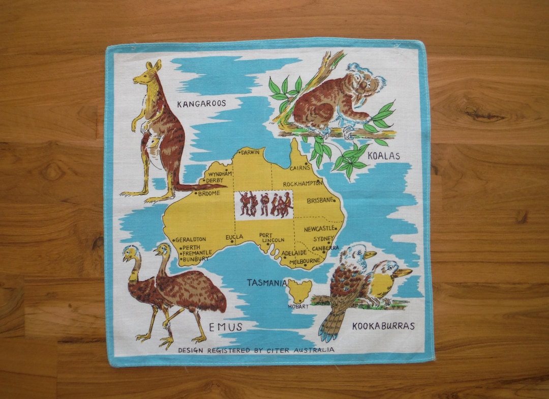 Vintage Australian Map Hankie - Vintage Australia Animals Koala ...
