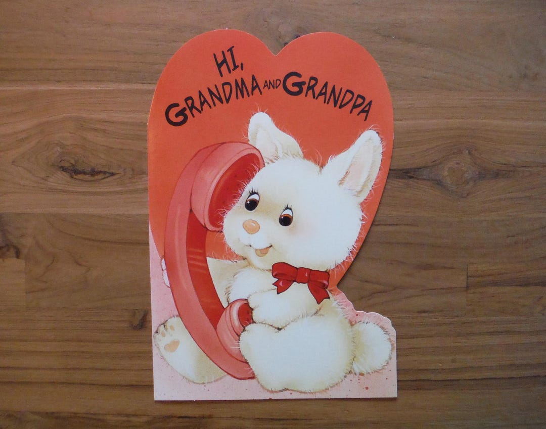 Vintage Grandma Grandpa Valentine Card - Vintage Grandparents Bunny ...