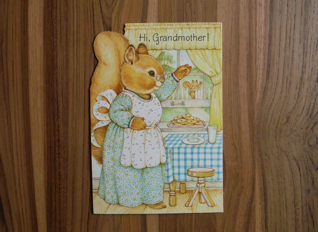 Cute Vintage Grandmother Birthday Card - '70's Hi Grandma Squirrel ...