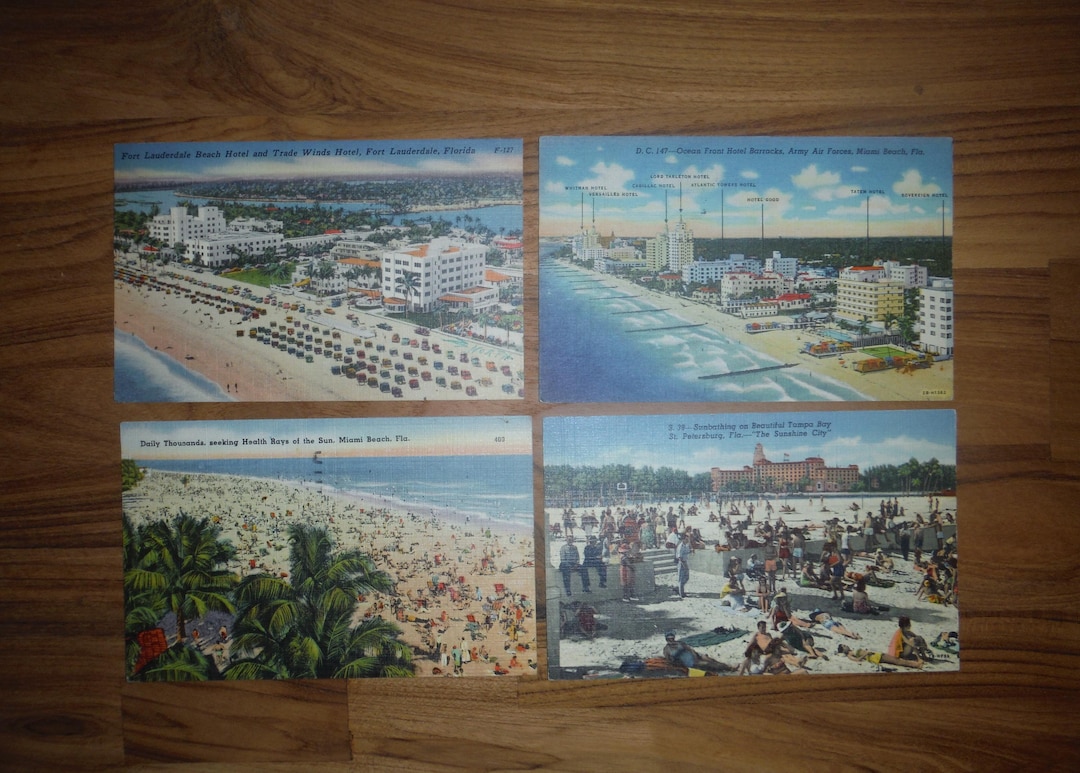 4 Vintage Florida Beach Linen Postcards - 1940's - 1950's Florida ...