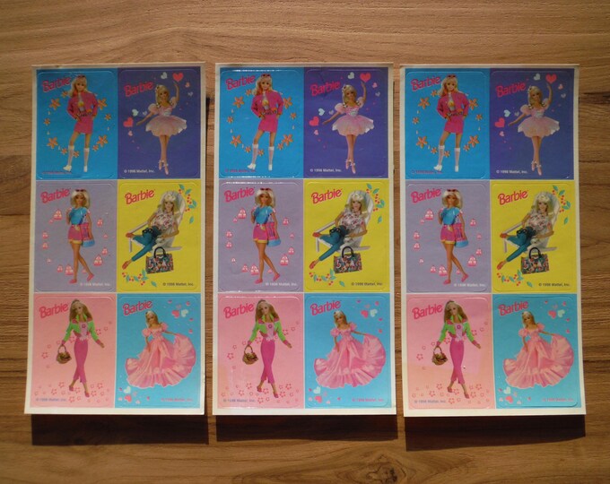 Vintage Barbie Sticker Sheets - 1990's Barbie Doll Ephemera - 1998 ...