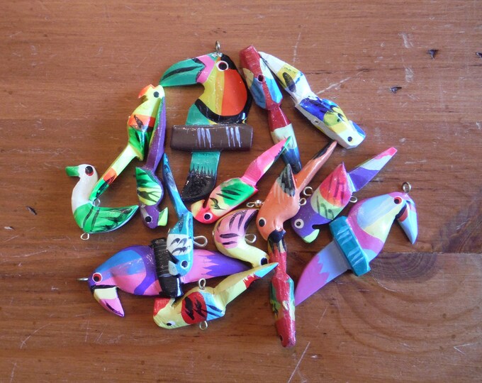 Vintage Wooden Parrot Beads Lot - 1980's Parrots Bird Birds Painted ...