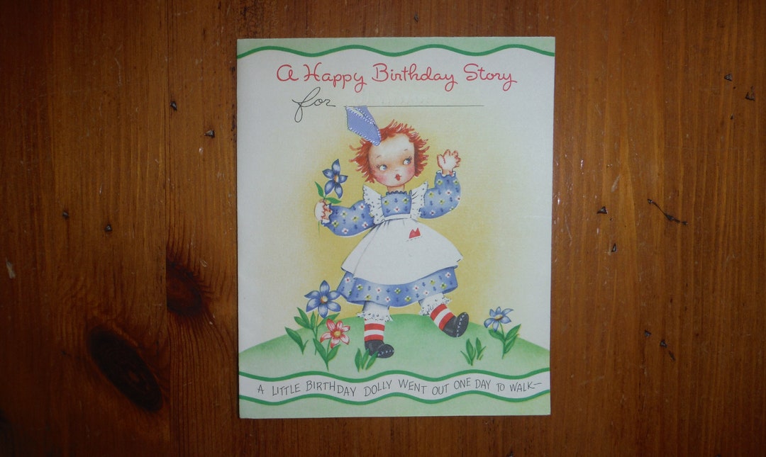 Best Vintage 1930's Birthday Story Card - Vintage Girl Puppy Dog Kitty ...