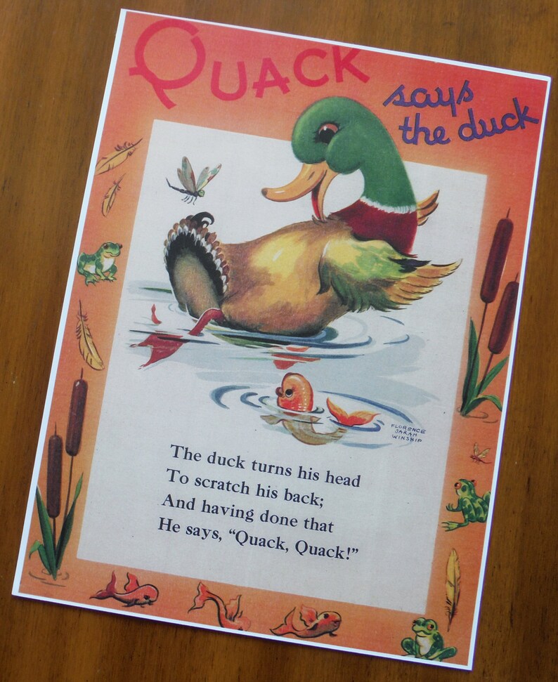 Vintage Children's 1940's Duckling Poem Print - Vintage Shabby Chic ...
