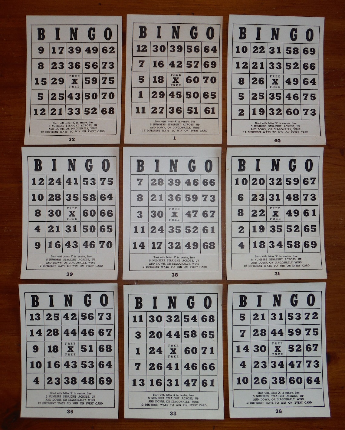 9 Vintage Bingo Cards Black & White Cardboard Bingo Cards - Etsy
