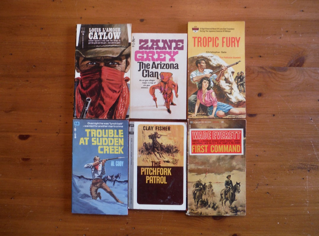 6 Vintage Western Pulp Fiction Paperbacks 1960's 1970's Cowboy Novels ...