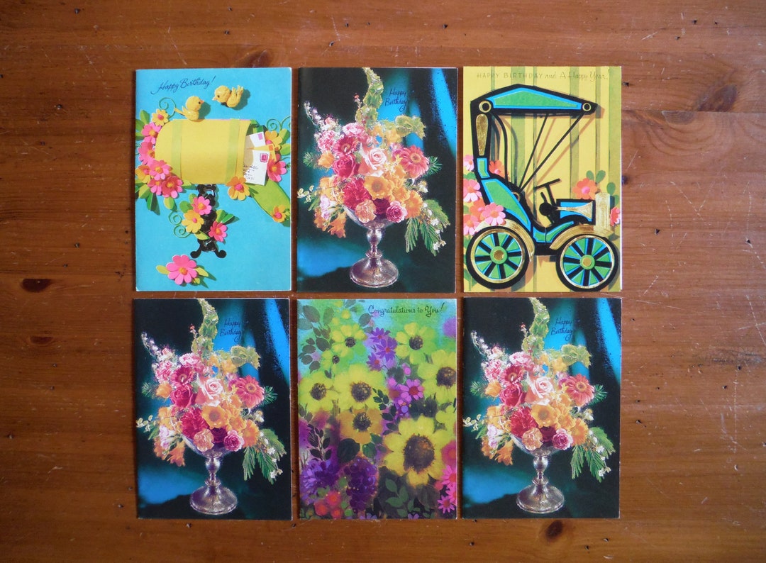 6 Mod Vintage 1970's Glossy Greeting Cards - '70's Retro Birthday ...