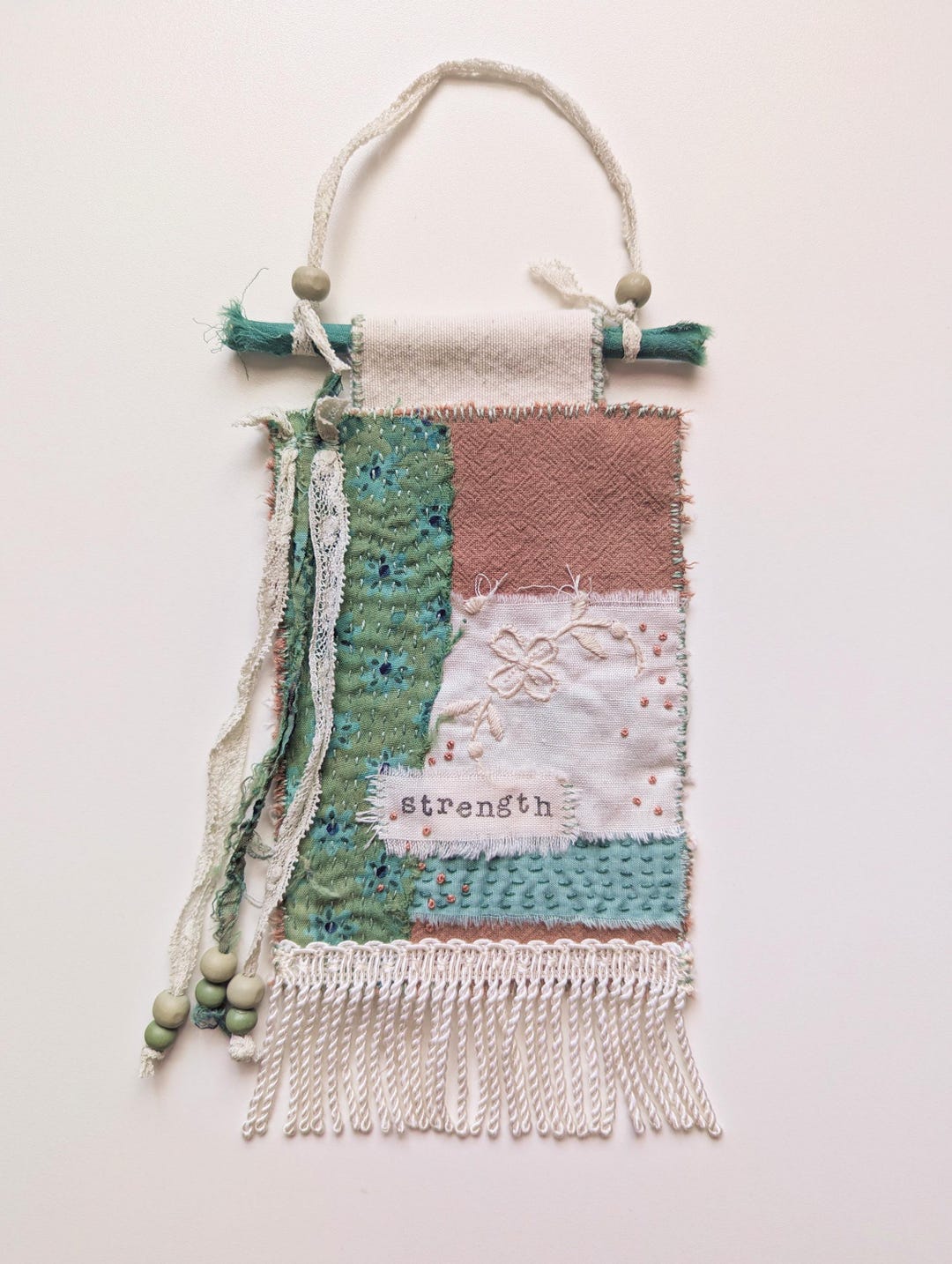 Slow-stitched Textile Banner: Strength - Etsy