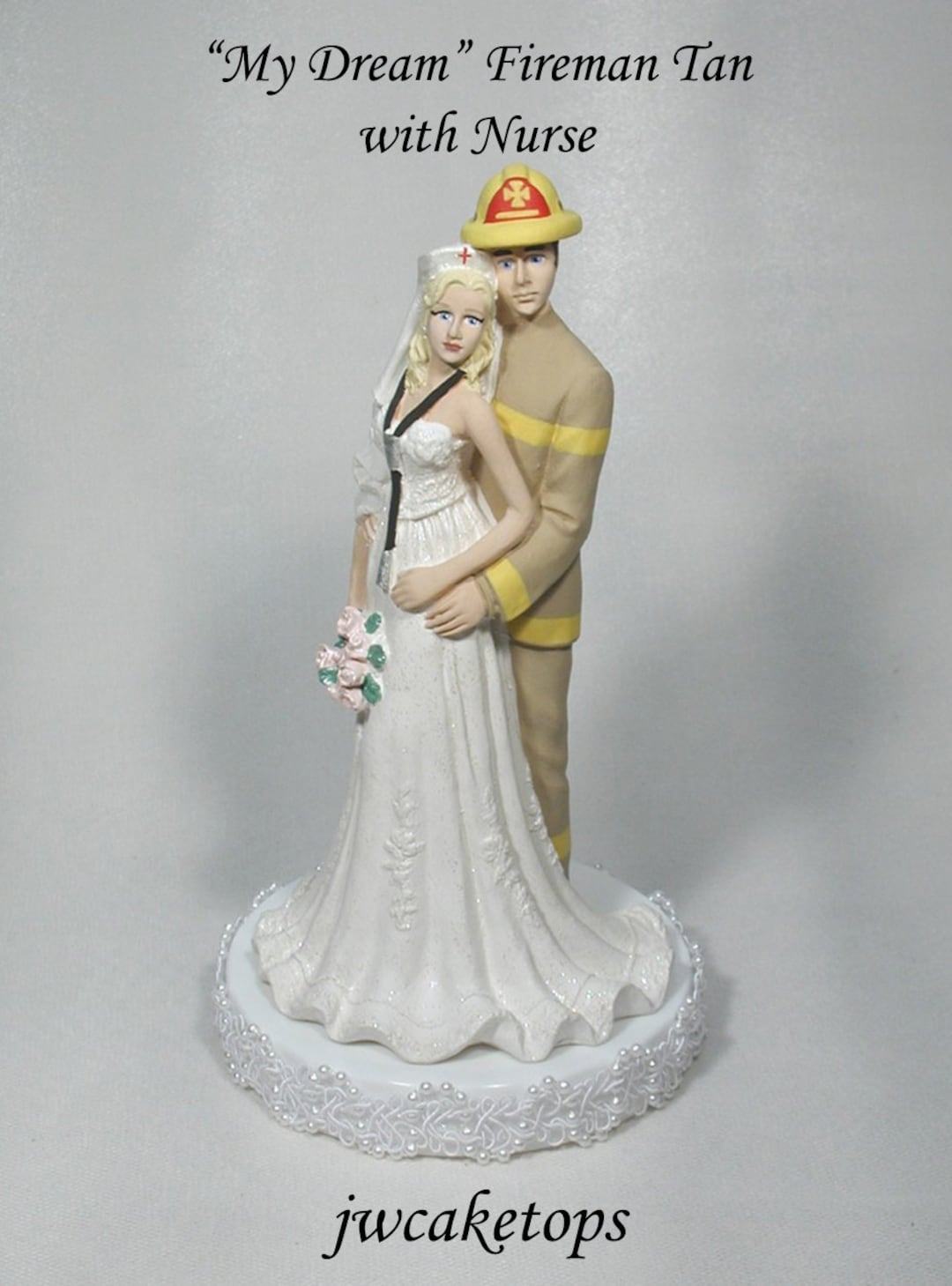 Fireman Tan Groom and Nurse Bride Wedding Cake Topper 49FTN - Etsy