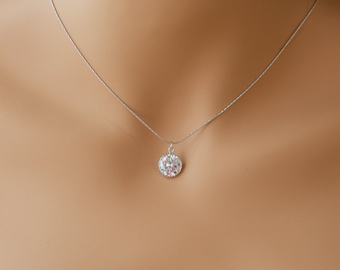 Single Diamond Necklace One Stone Necklace Diamond Pendant Necklace ...