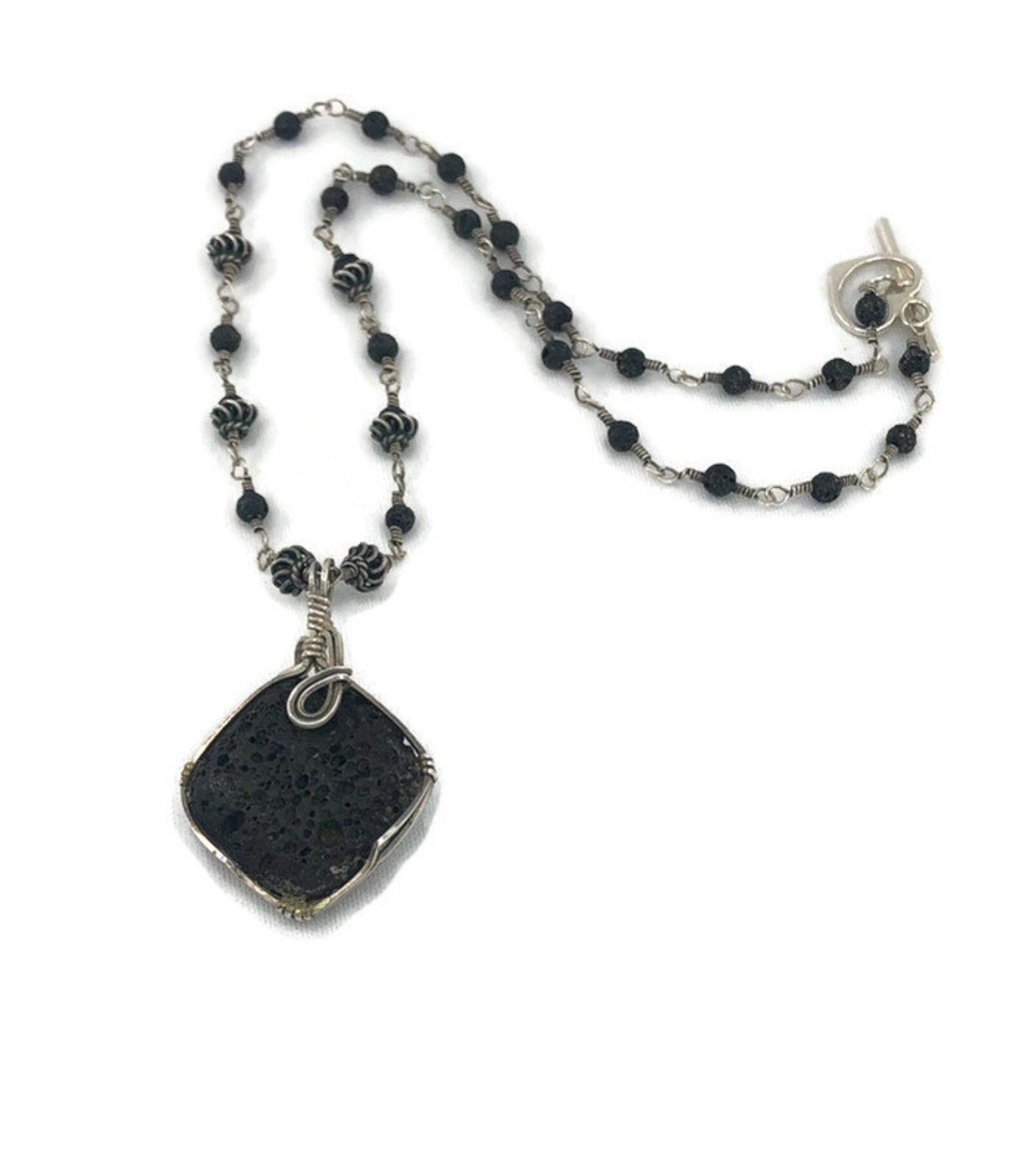 Awesome Lava Rock Necklace Wrapped in Sterling Silver Wire - Etsy