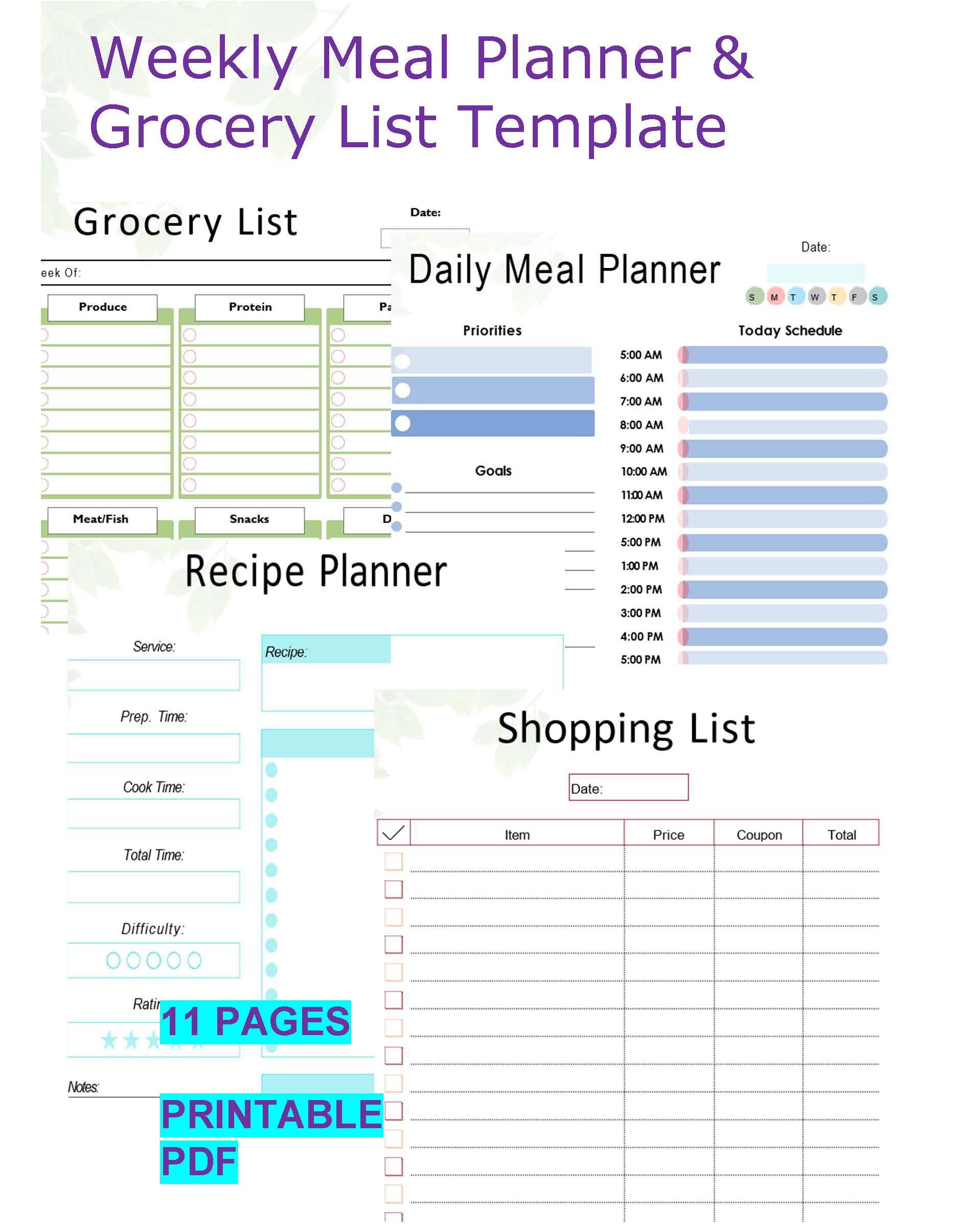 Weekly Meal Plan And Grocery List Template Printable Pdf Etsy