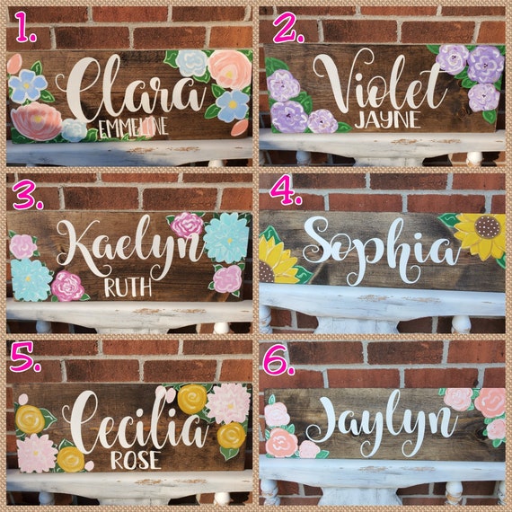 Wooden Painted Name Sign With Flower Options | Etsy