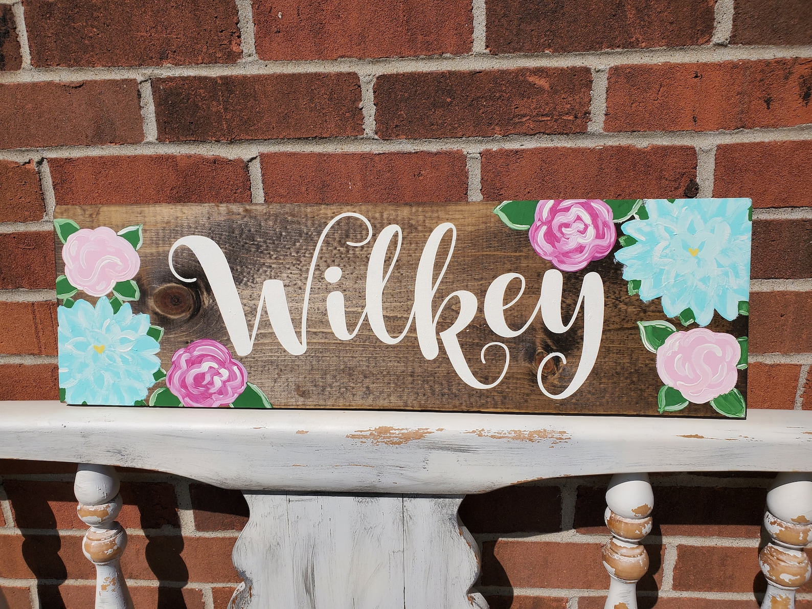 Wooden Painted Name Sign With Flower Options | Etsy