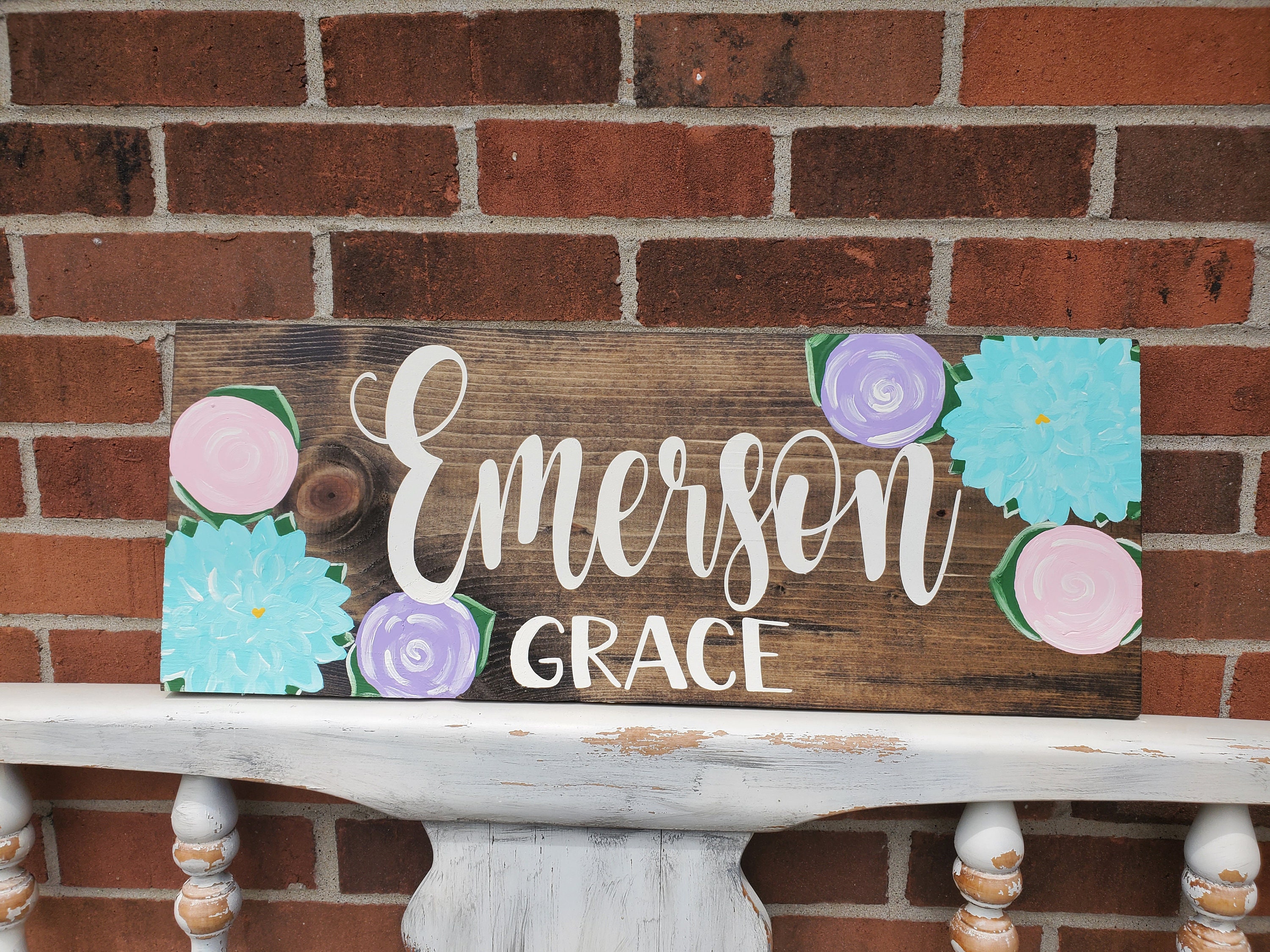 Wooden Painted Name Sign With Flower Options | Etsy