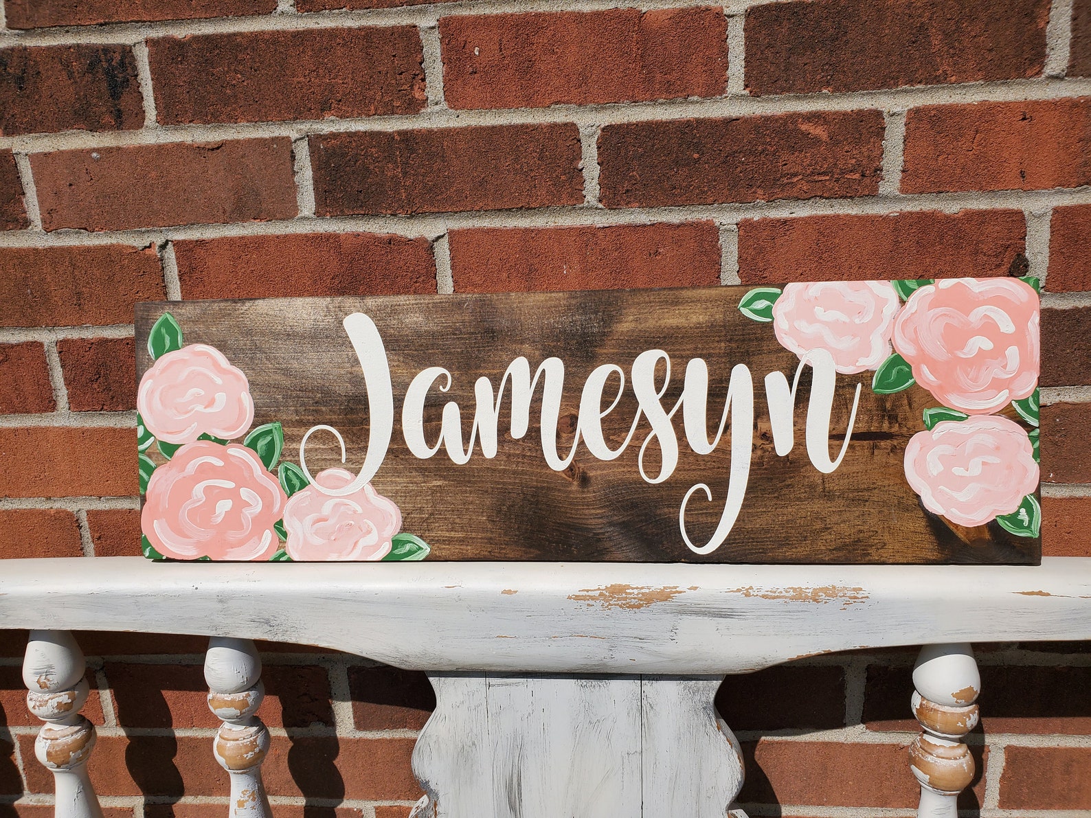 Wooden Painted Name Sign With Flower Options | Etsy