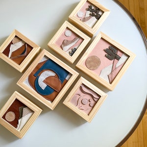 Abstract Leather Collage // Abstract Art // Framed Mini Wall Art // 6 ...