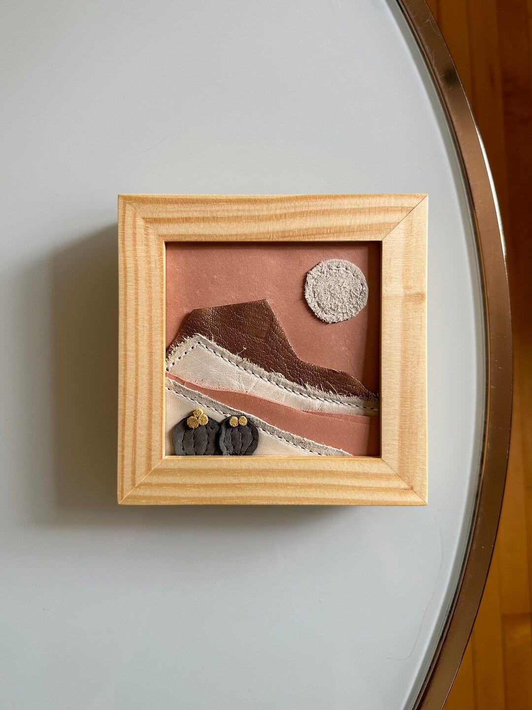 Leather Landscape Collage 004 // Mountain Art // Framed Mini Wall Art ...