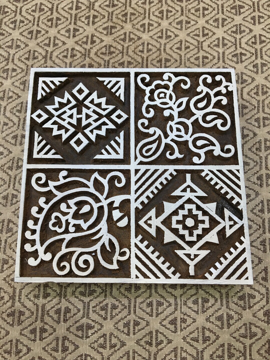 Square of Squares Repeat Pattern, Hand Carved Indian Wood Printing ...
