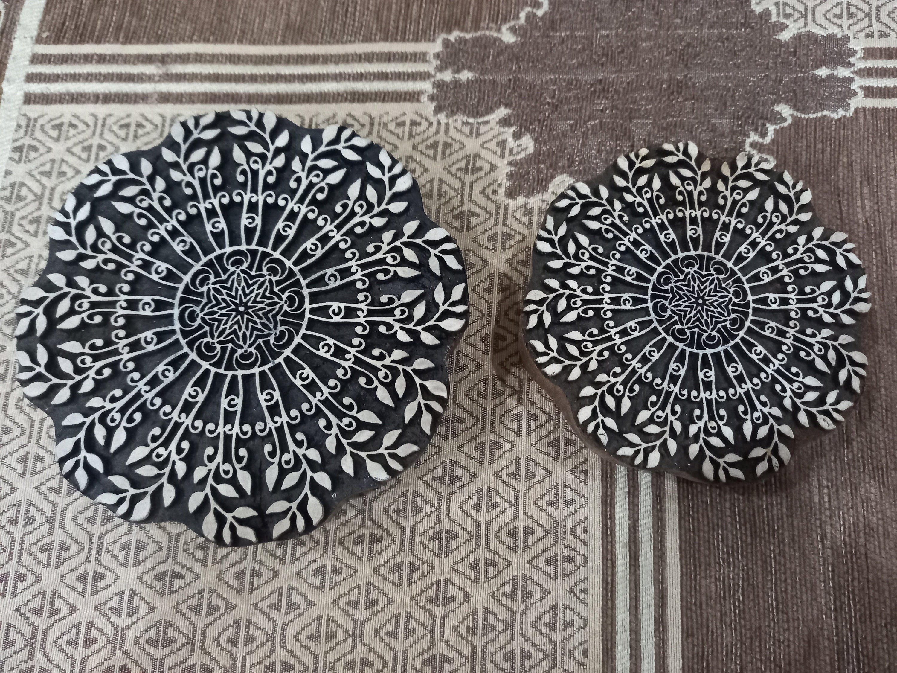 Leafy Mandala Pair Round Hand Carved Indian Wooden Stamp - Etsy